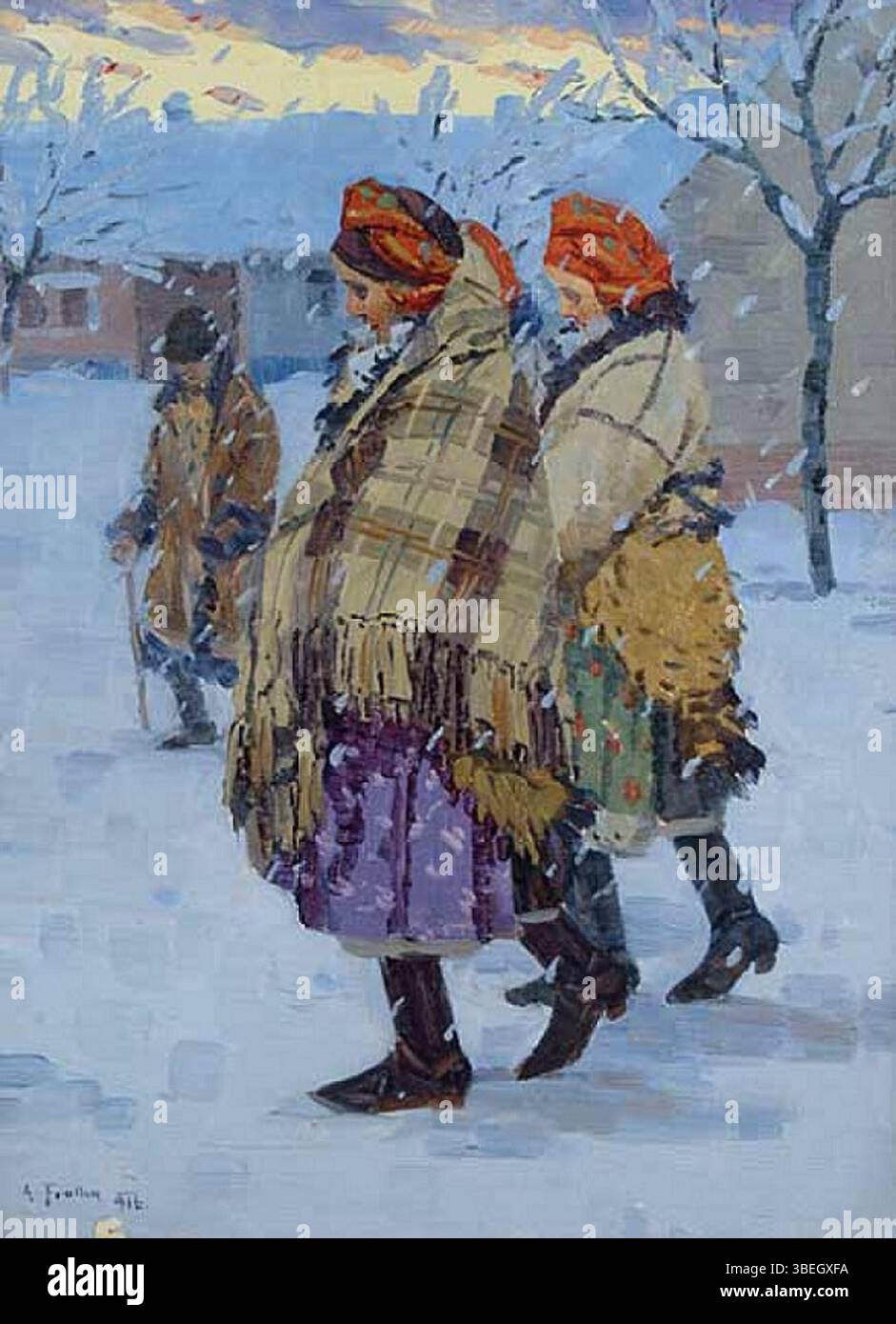 Anto Frolka’s 1916 artwork 'V zim' captures a winter scene, depicting ...