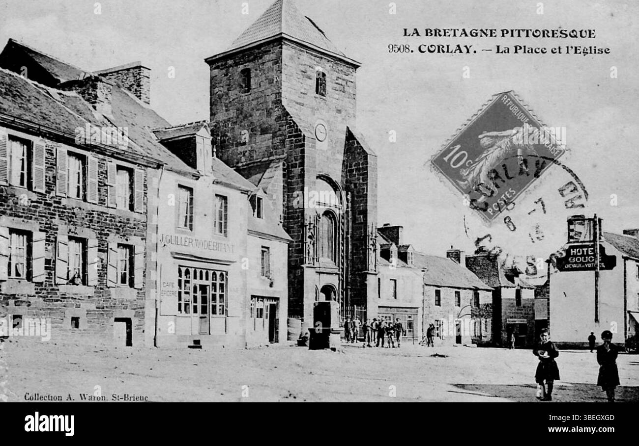 This postcard from 1913 shows Place de l'église in Corlay, France ...