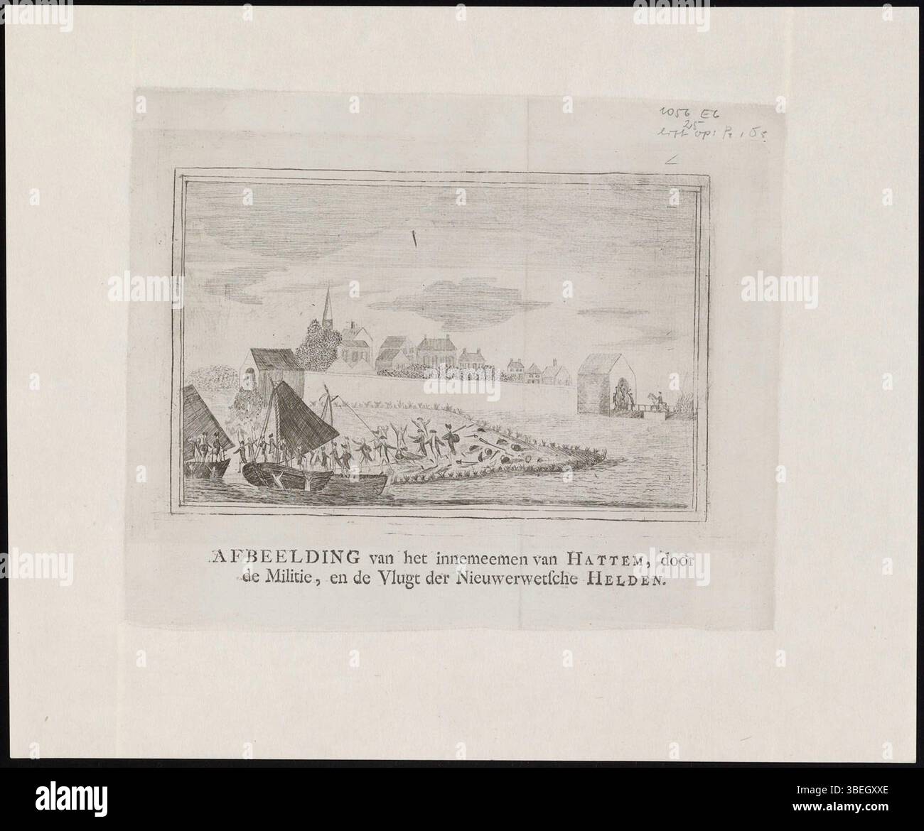 A print from circa 1786 depicting the militia taking Hattem and the ...