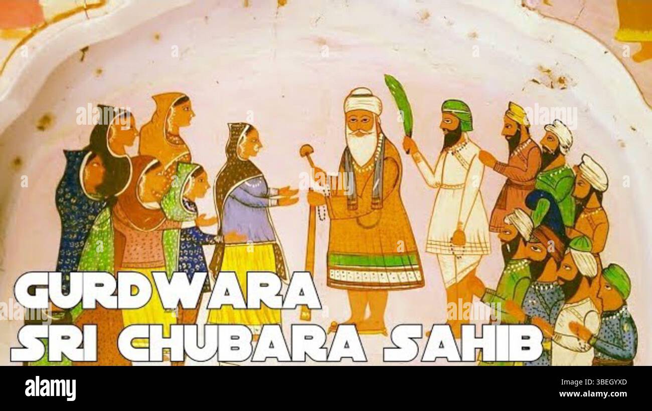 A 19th-century mural from Gurdwara Chaubara Sahib in Goindwal shows ...