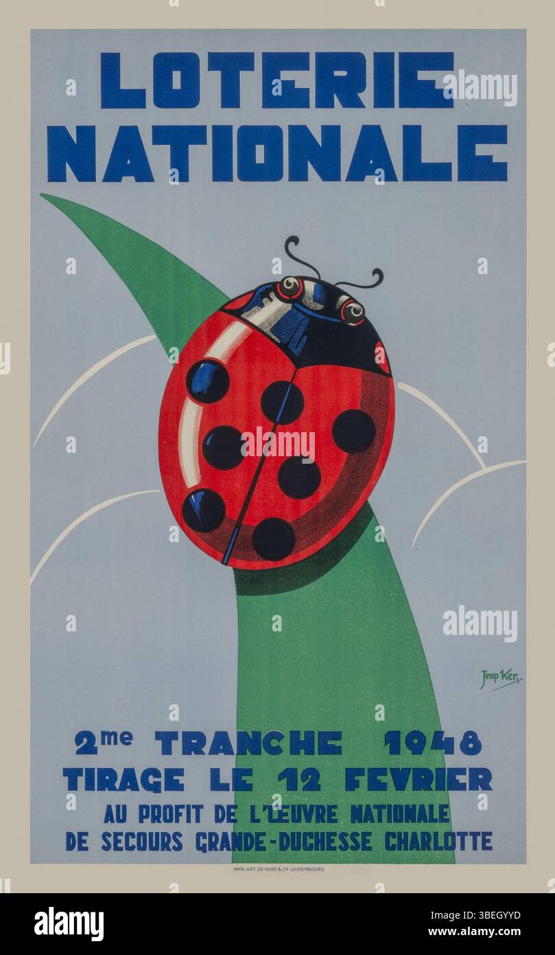 This poster by Jemp Ker, created in 1948, promotes the National Lottery ...