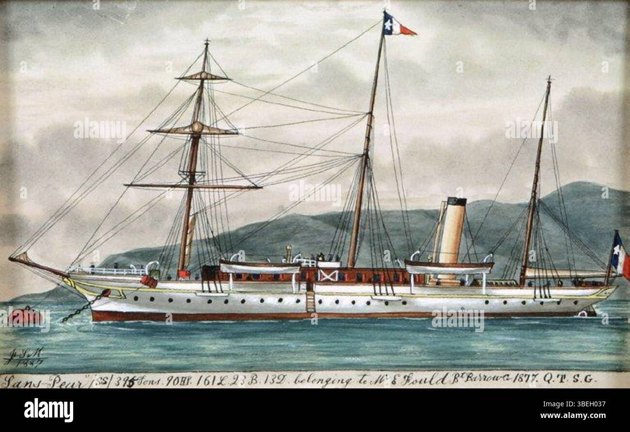 A watercolor by James Scott Maxwell of the mixed yacht *Sans-Peur ...