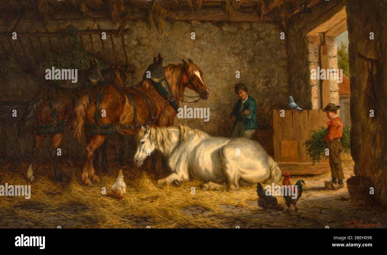 *The Interior of a Stable* by Willem Jacobus Boogard portrays a ...