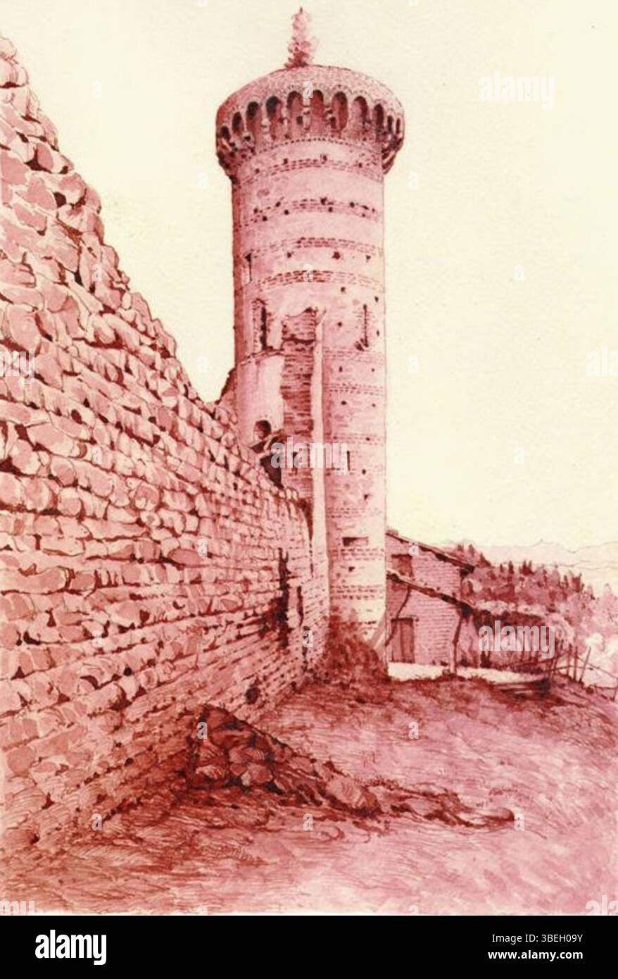 Francesco Carandini’s drawing of the Torre di Parella, created before ...