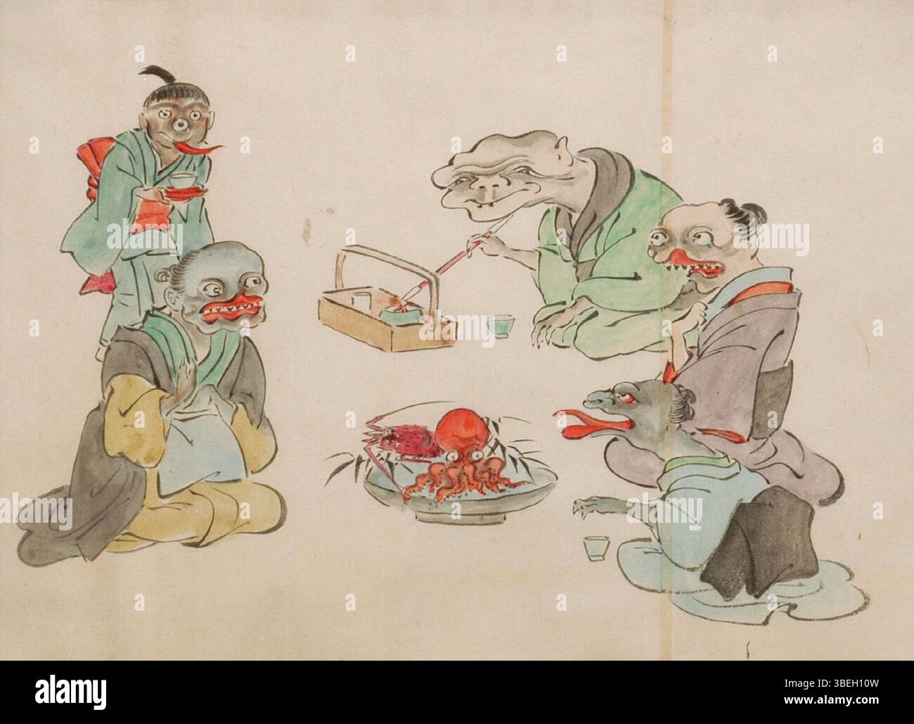 A detail from the 'Yokai Marriage 2' Japanese scroll, dating from the ...