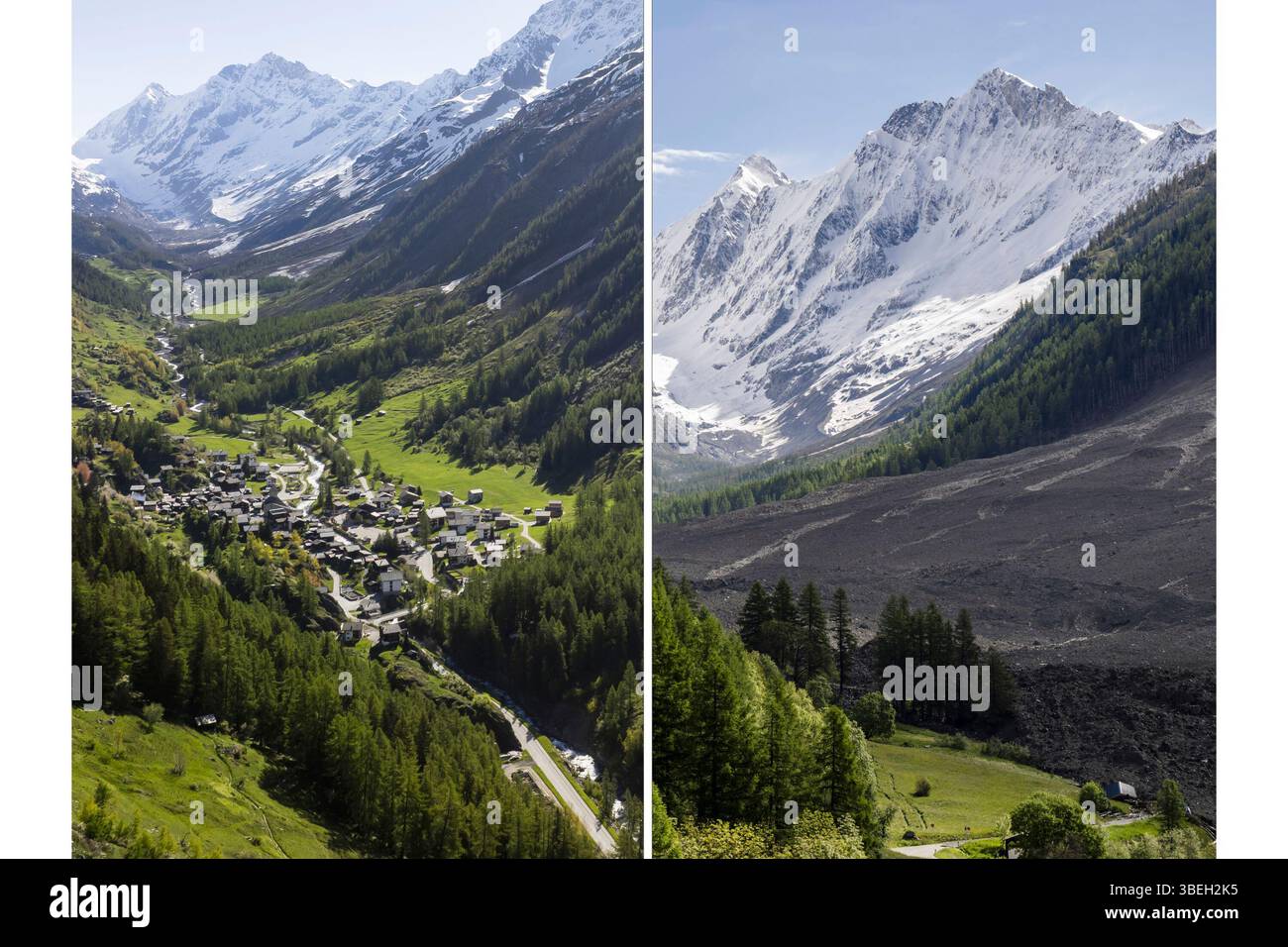 This combo picture shows the village of Blatten photographed on Sunday ...