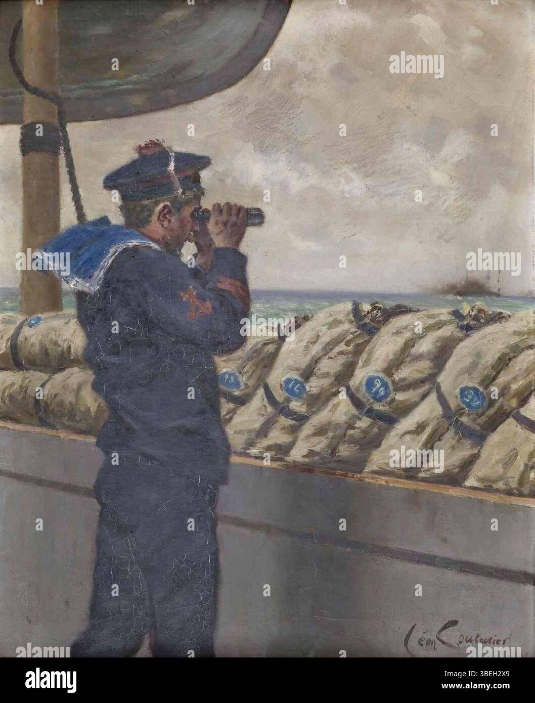 This painting by Léon Couturier from 1910 features a ship's helmsman ...