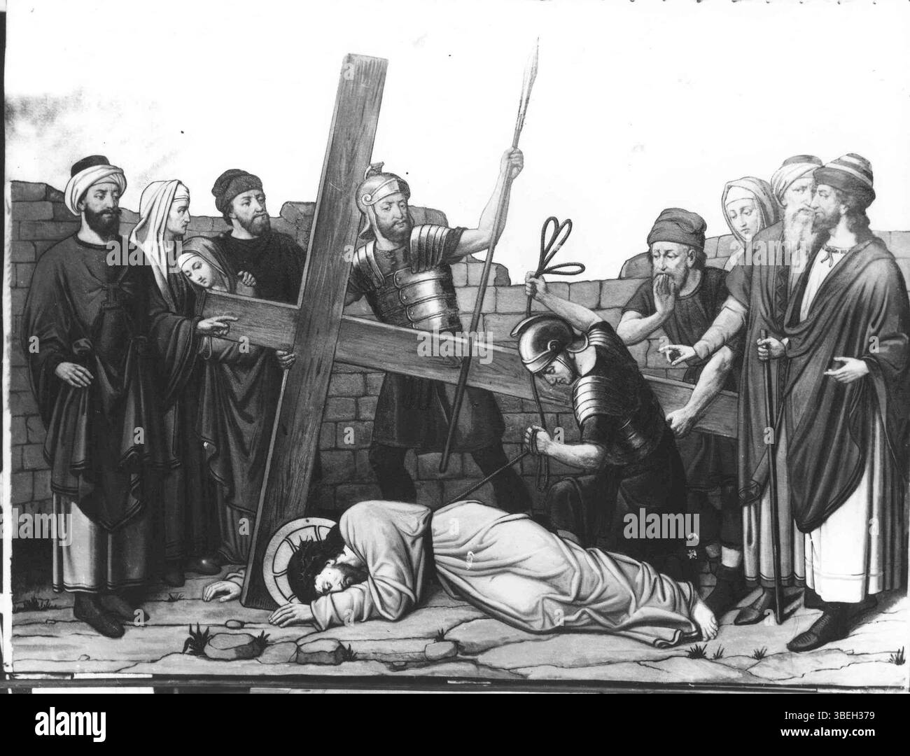 This circa 1900 photograph depicts Station 3 of the Cross: Jesus falls ...