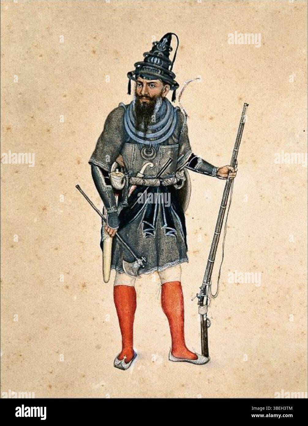 This image features an Akali Nihang warrior, fully armed and in the ...