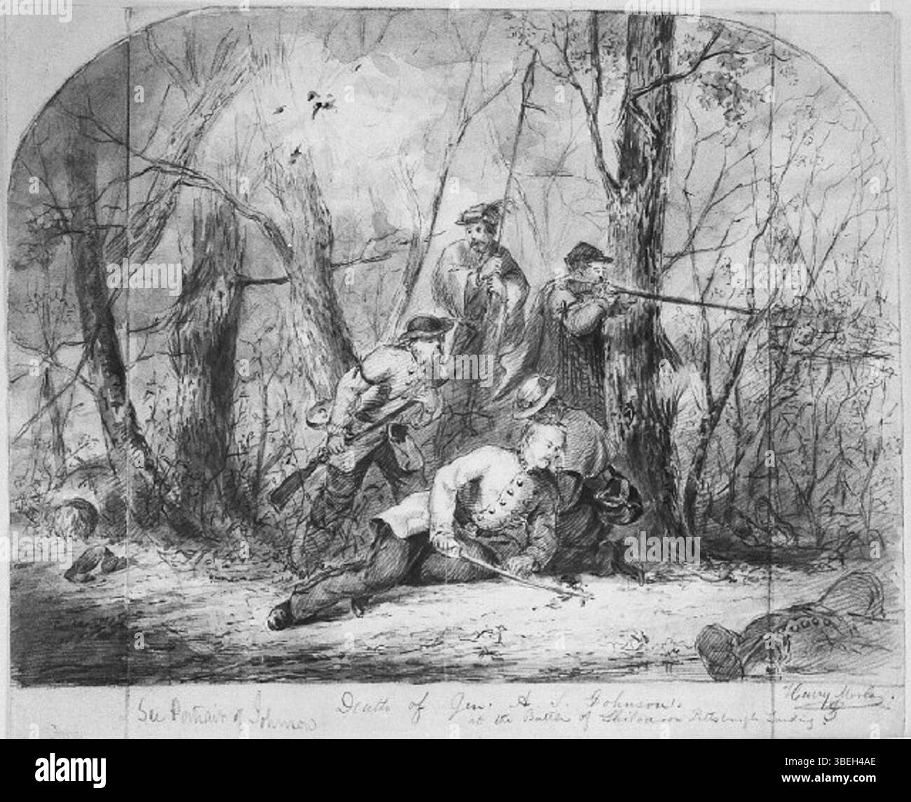 Line drawing by Henry Mosler from 1862, showing the death of ...