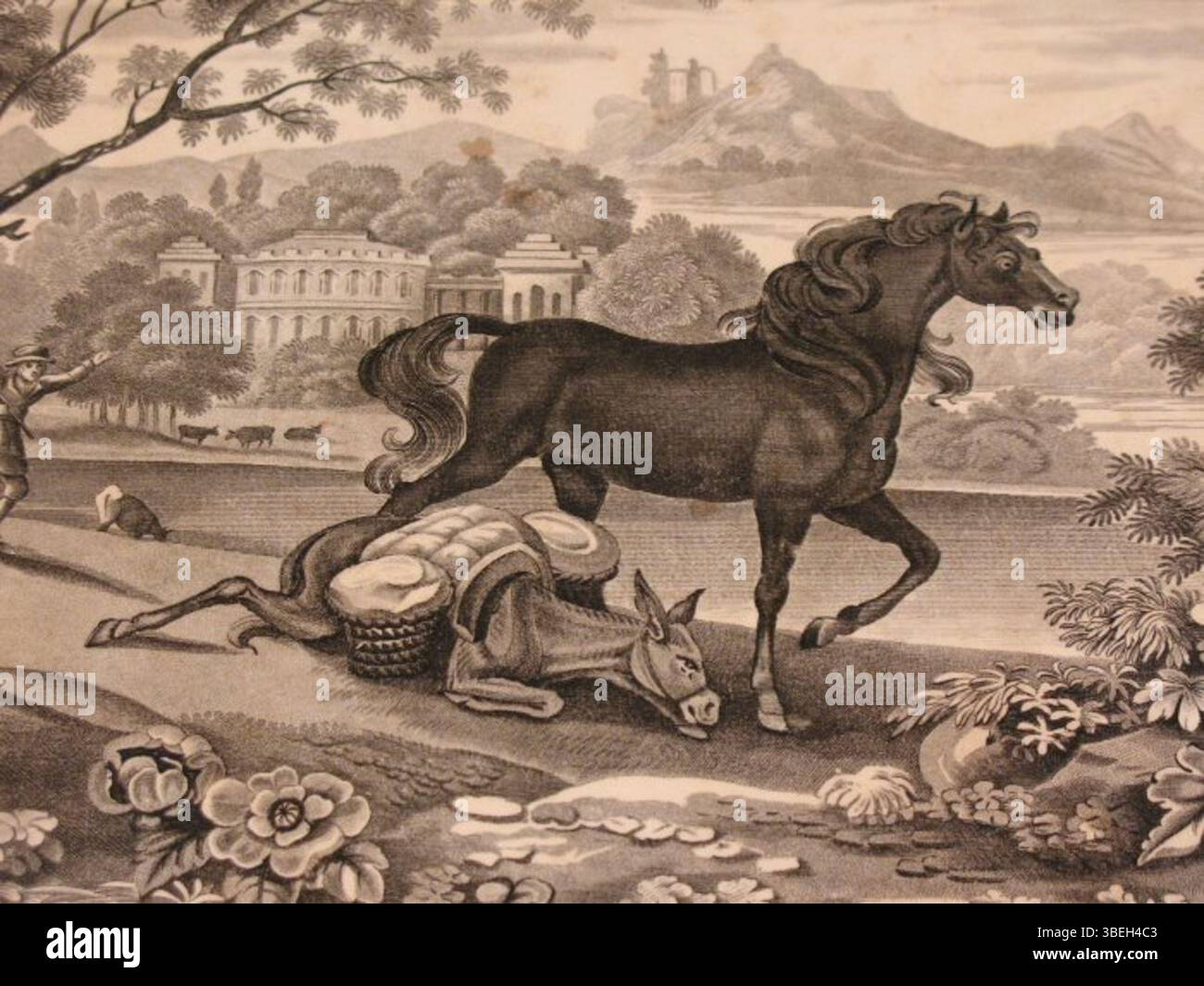 This Spode platter, dating from about 1831, features a scene from Aesop ...