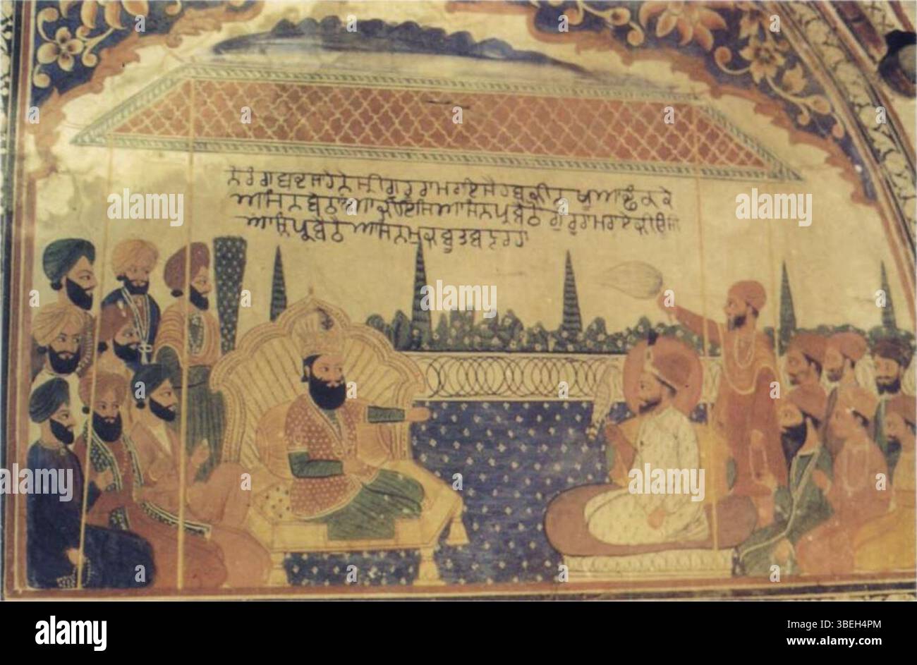 This mural features Guru Ram Rai (seated right) in conversation with ...