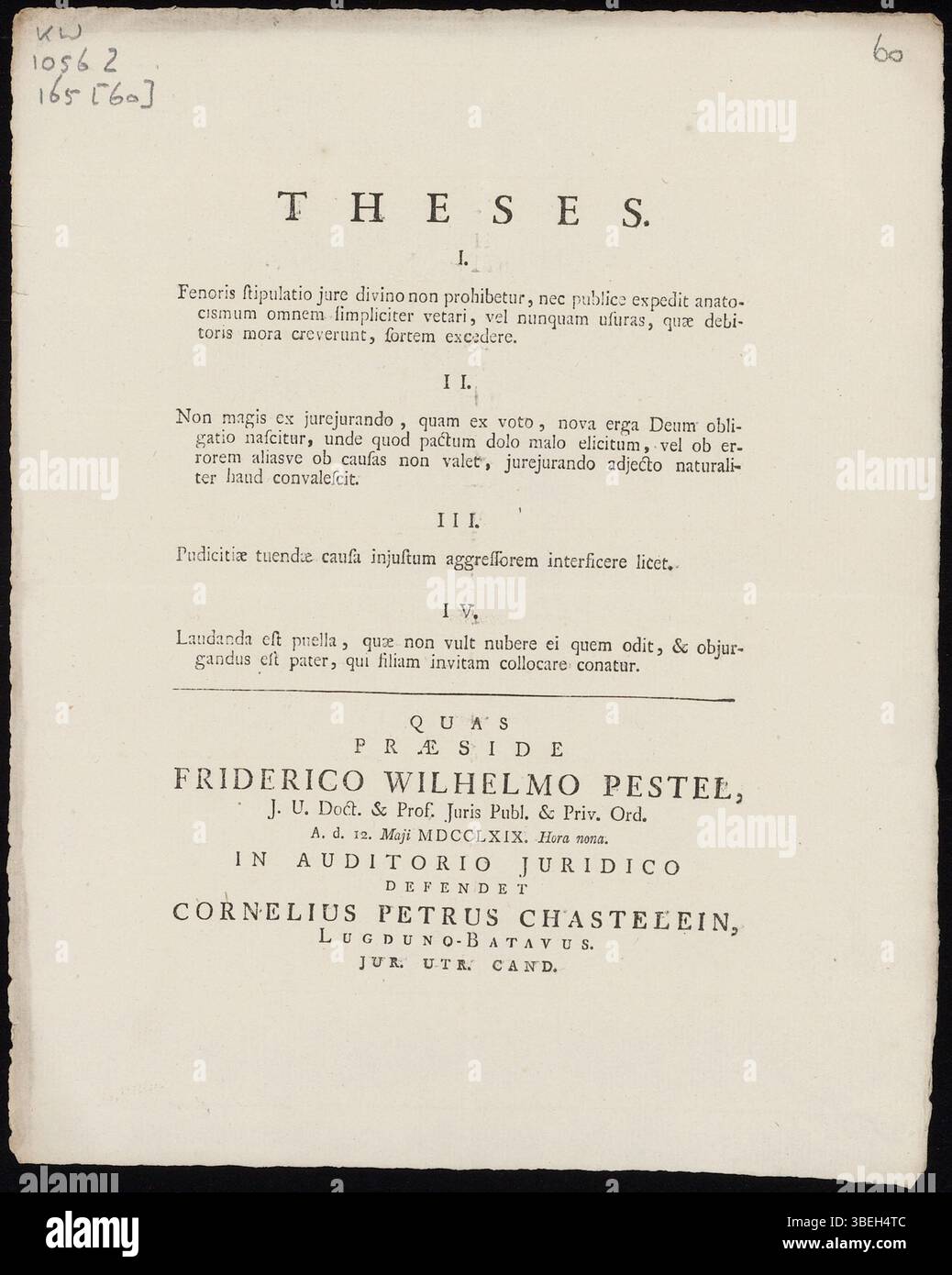 This document from 1769, published in Leiden, records a legal thesis ...