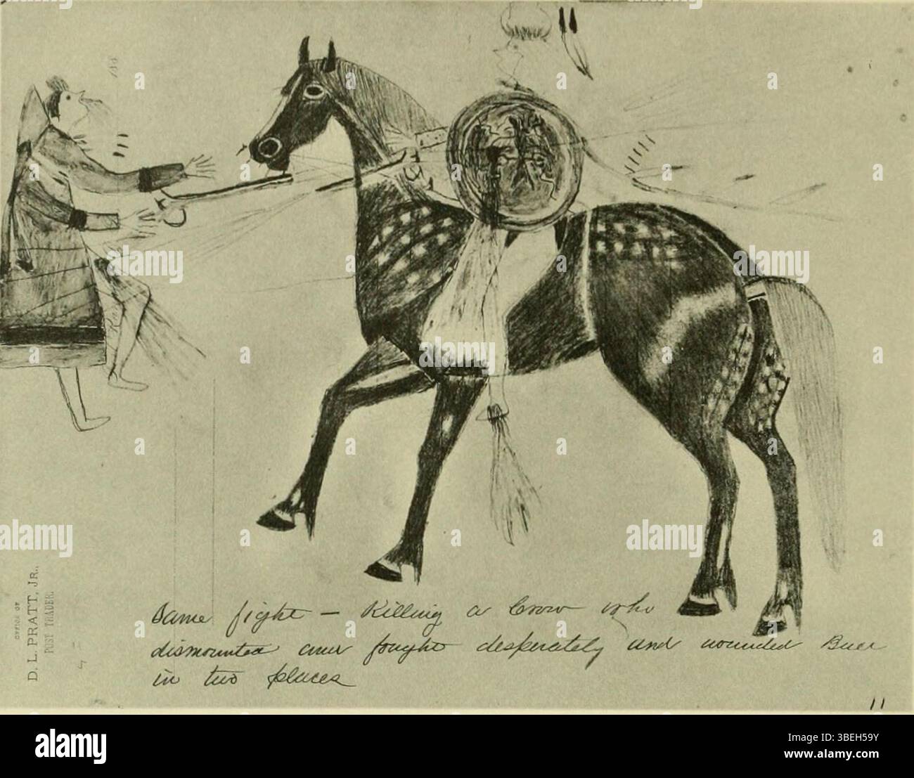 This autobiographical drawing by Sitting Bull depicts a battle between ...