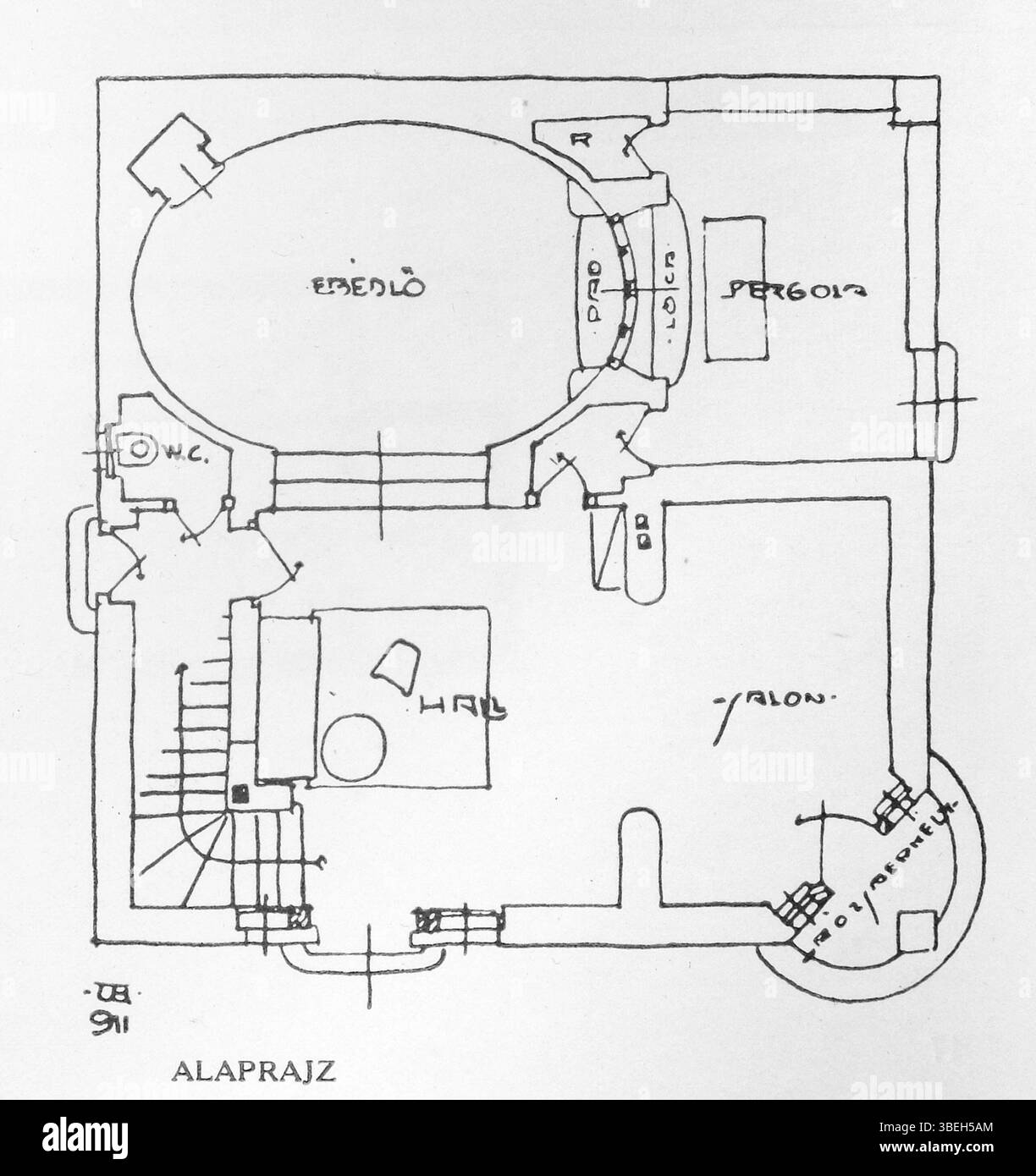 This 1916 drawing by Ede Toroczkai Wigand shows the ground floor layout ...