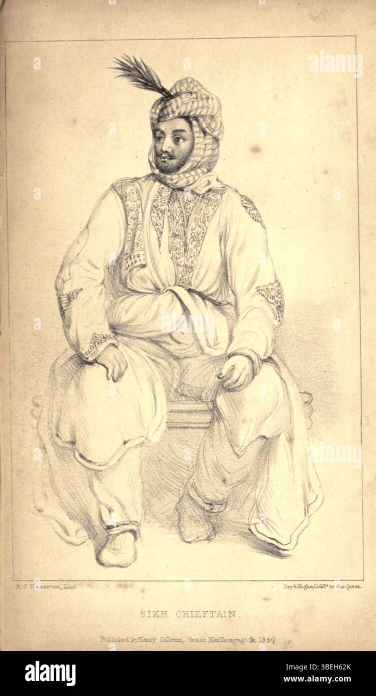 This lithograph from 'The Court and Camp of Runjeet Sing' depicts a ...