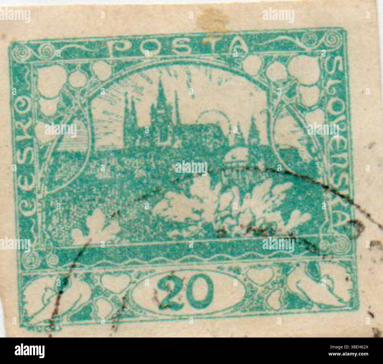 The Hradcany 8N stamp, designed by Alfons Mucha in 1918, features the ...