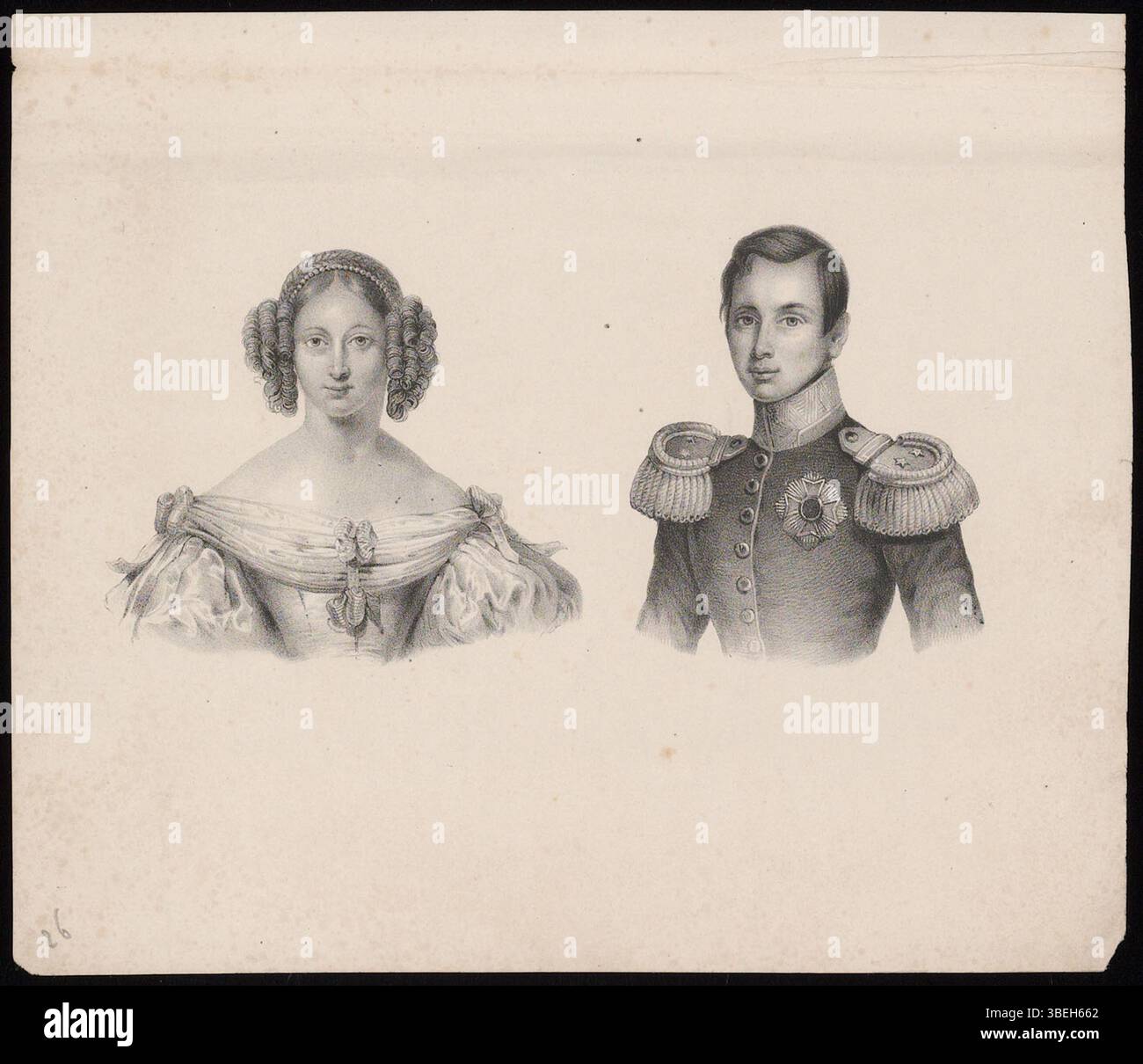 This lithograph from around 1816 depicts portraits of Willem II and ...