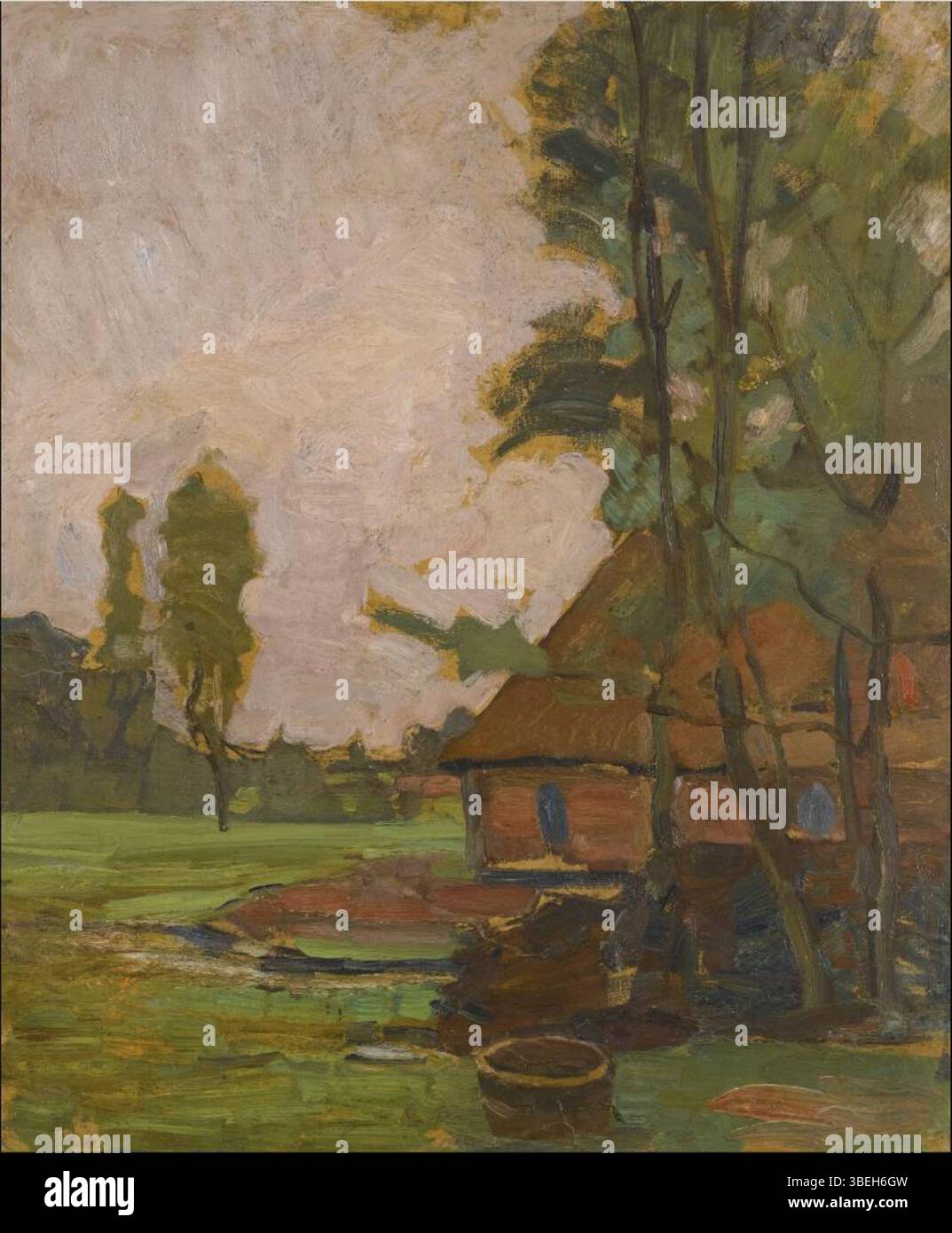 Early landscape work by Piet Mondrian depicting a rural scene with a ...