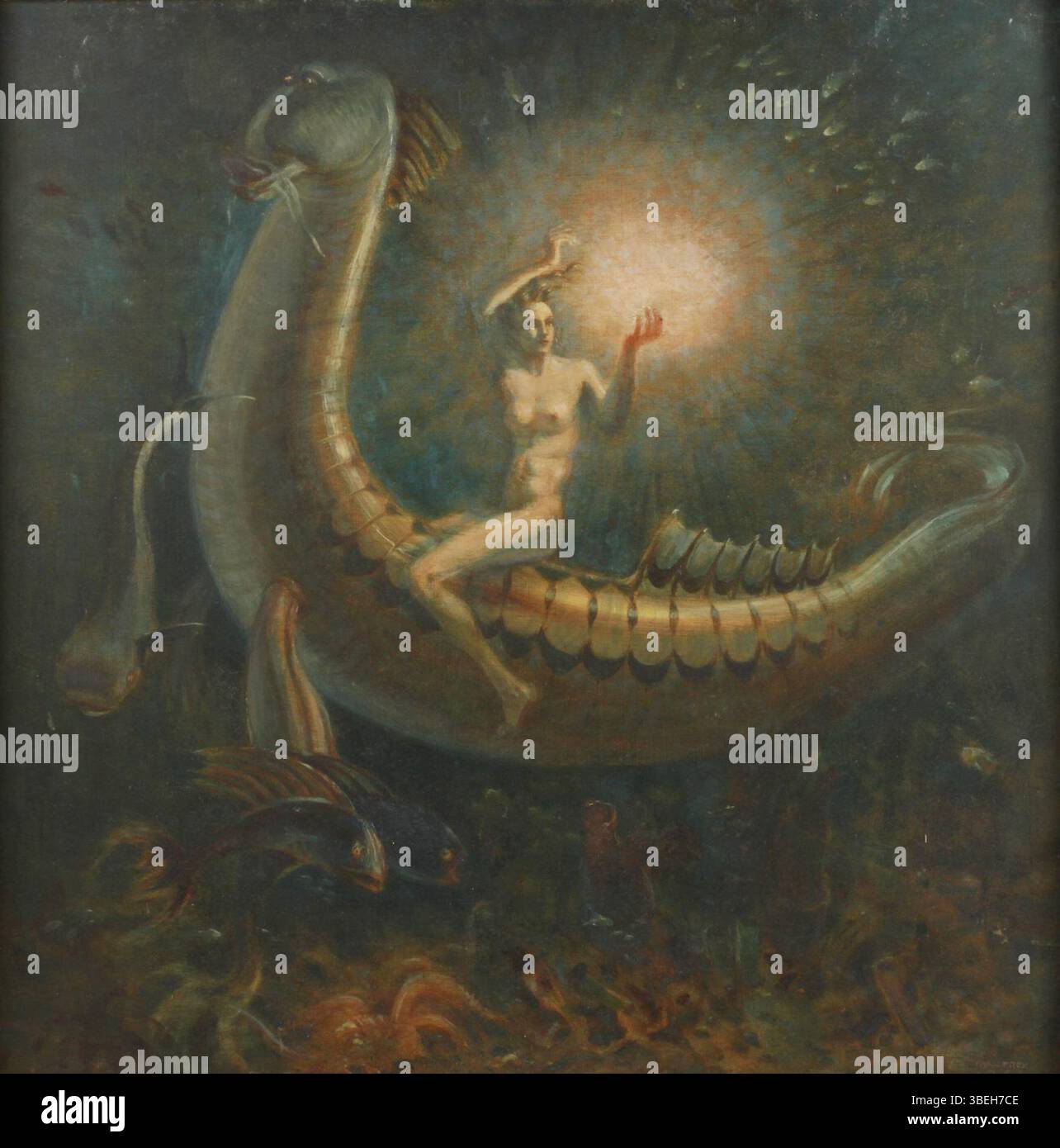 'Lichtspenderin' (Light Giver) is a 1934 oil painting by Max Frey, depicting a female figure in ...