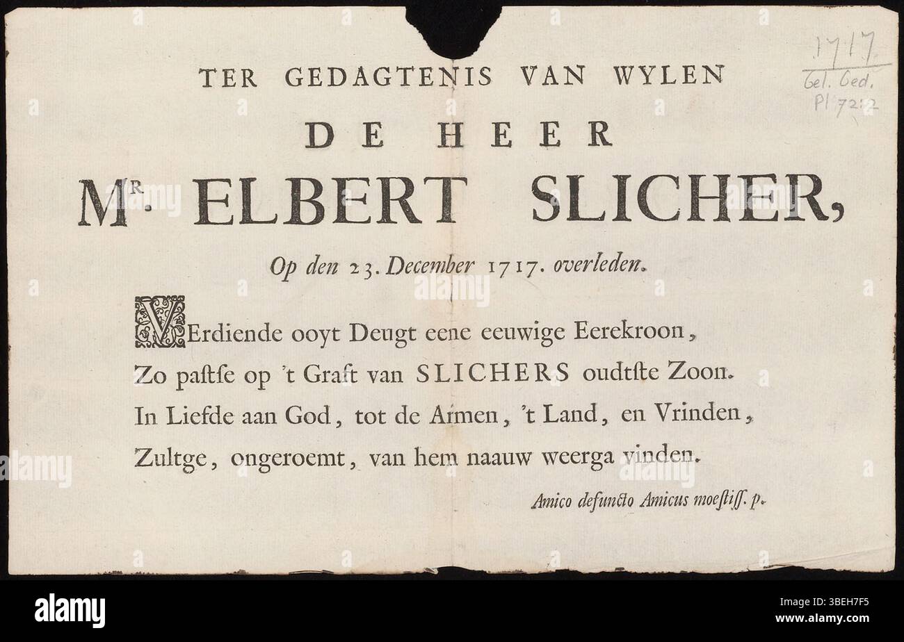 This print is a duplicate memorial for Mr. Elbert Slicher, who died on ...
