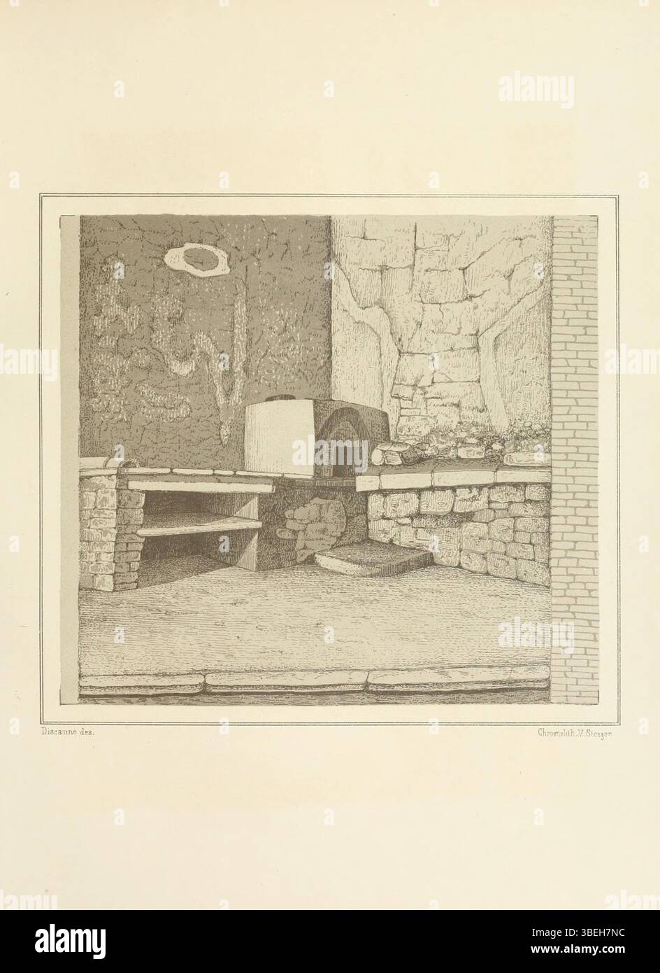 A drawing by Geremia Discanno of the kitchen in the Fullonica of ...