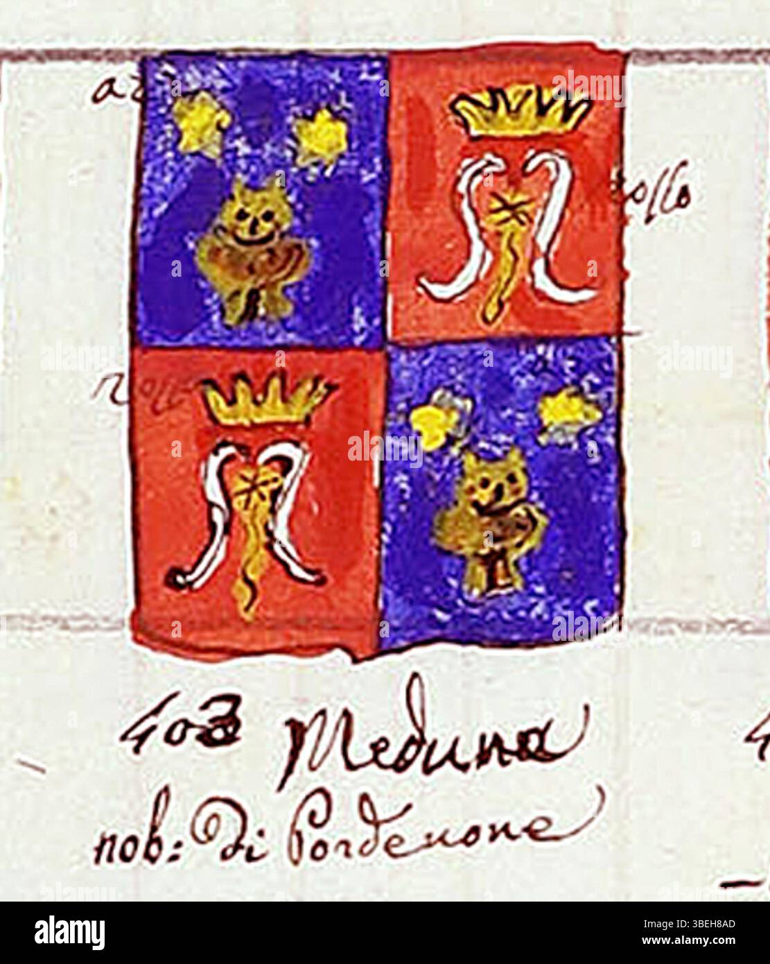 A 19th-century manuscript featuring the Meduna family coat of arms ...