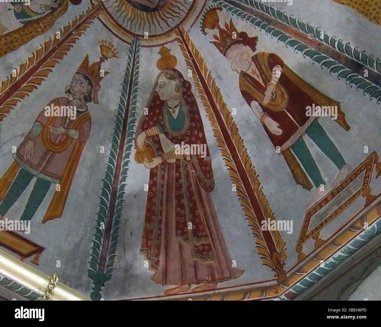 This early 19th-century mural, located in Gurdwara Sri Guru Amar Das Sahib, depicts figures ...