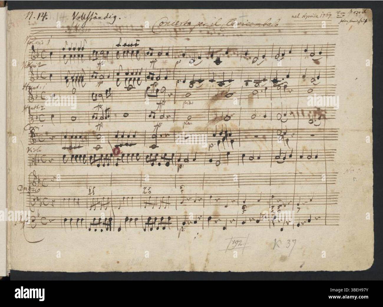 This manuscript shows the first bars of the Allegro from Wolfgang ...