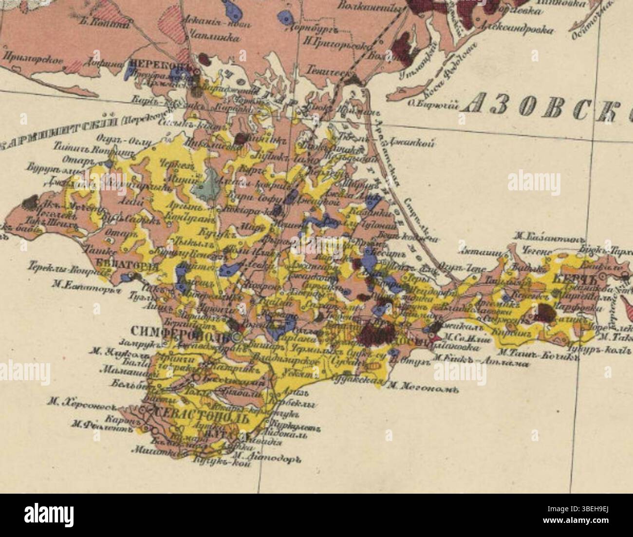 The 1874 etno-map of the Crimean peninsula, created by A. Rittih ...