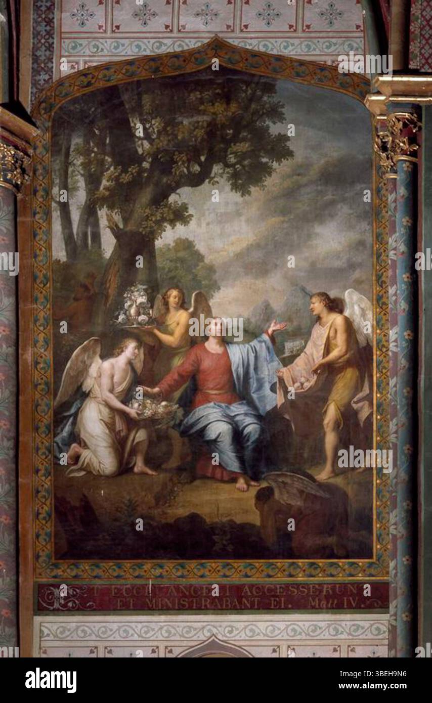 *Le Christ servi par les anges* (1733) by Nicolas Wilbault depicts ...