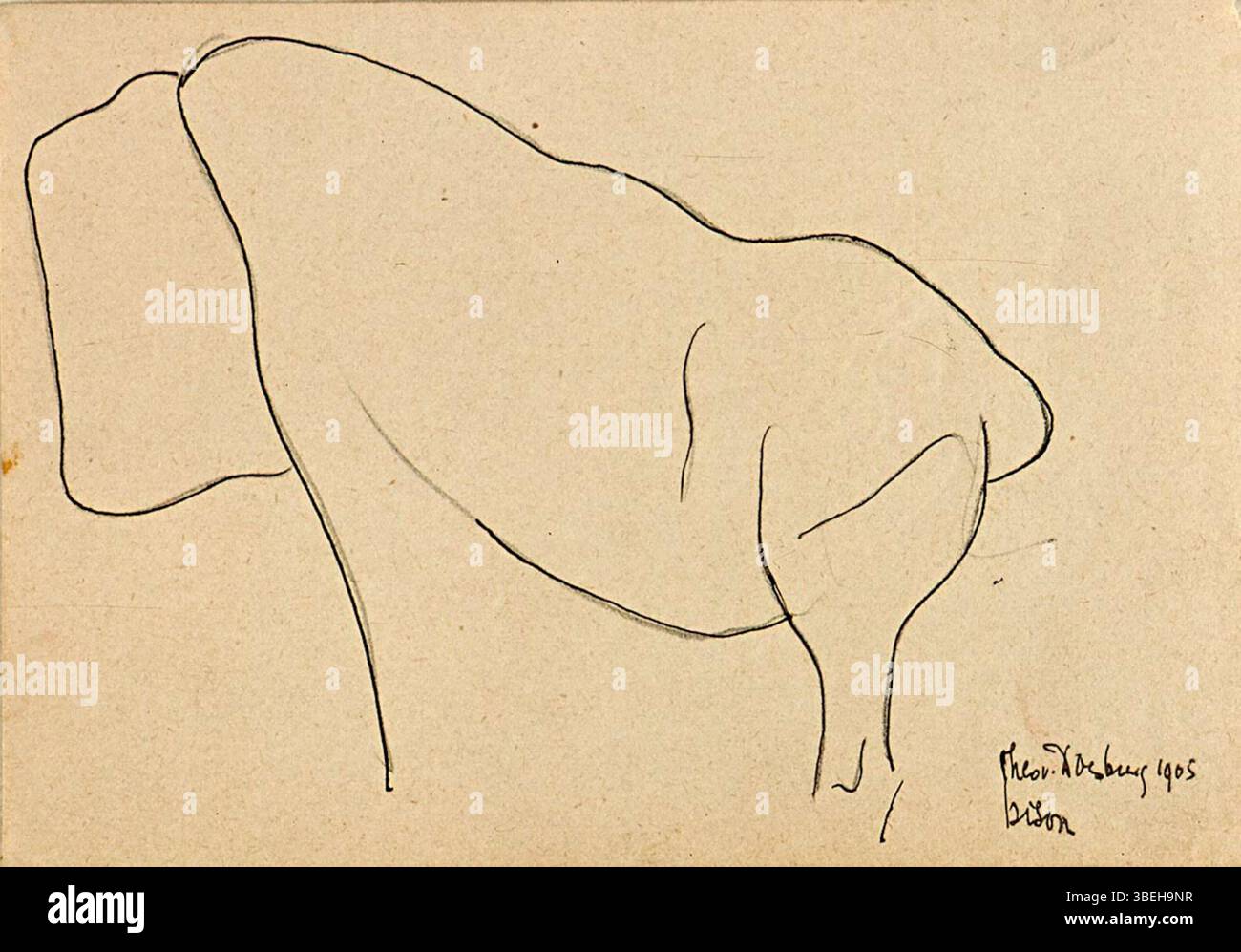 Circa 1913 drawing by Theo van Doesburg of a bison, rendered in a ...