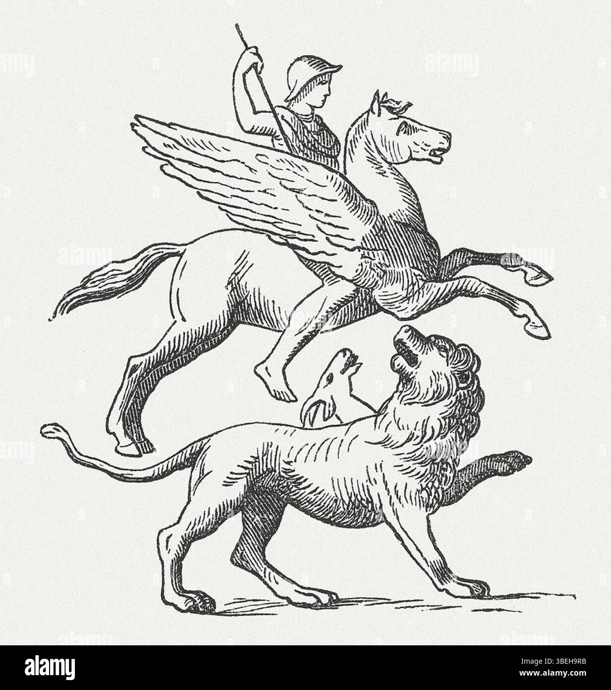 Bellerophon, mounted on Pegasus, is shown defeating the Chimera in this ...