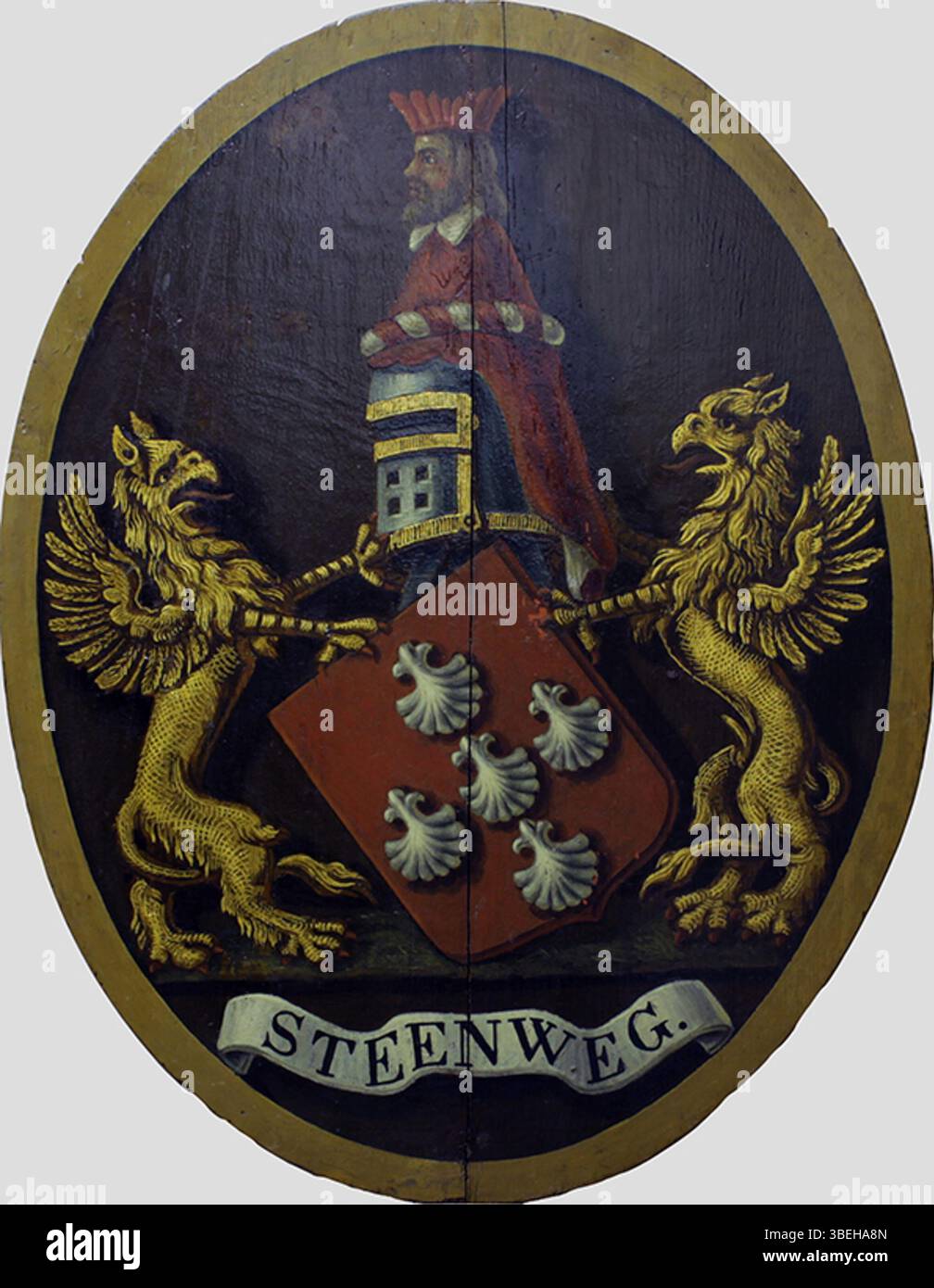 This 1712 oil painting showcases the coat of arms of the Steenweg ...