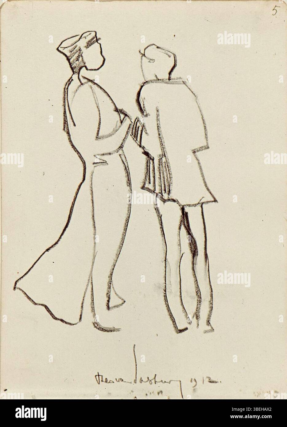 This 1913 sketch by Theo van Doesburg portrays two men conversing ...