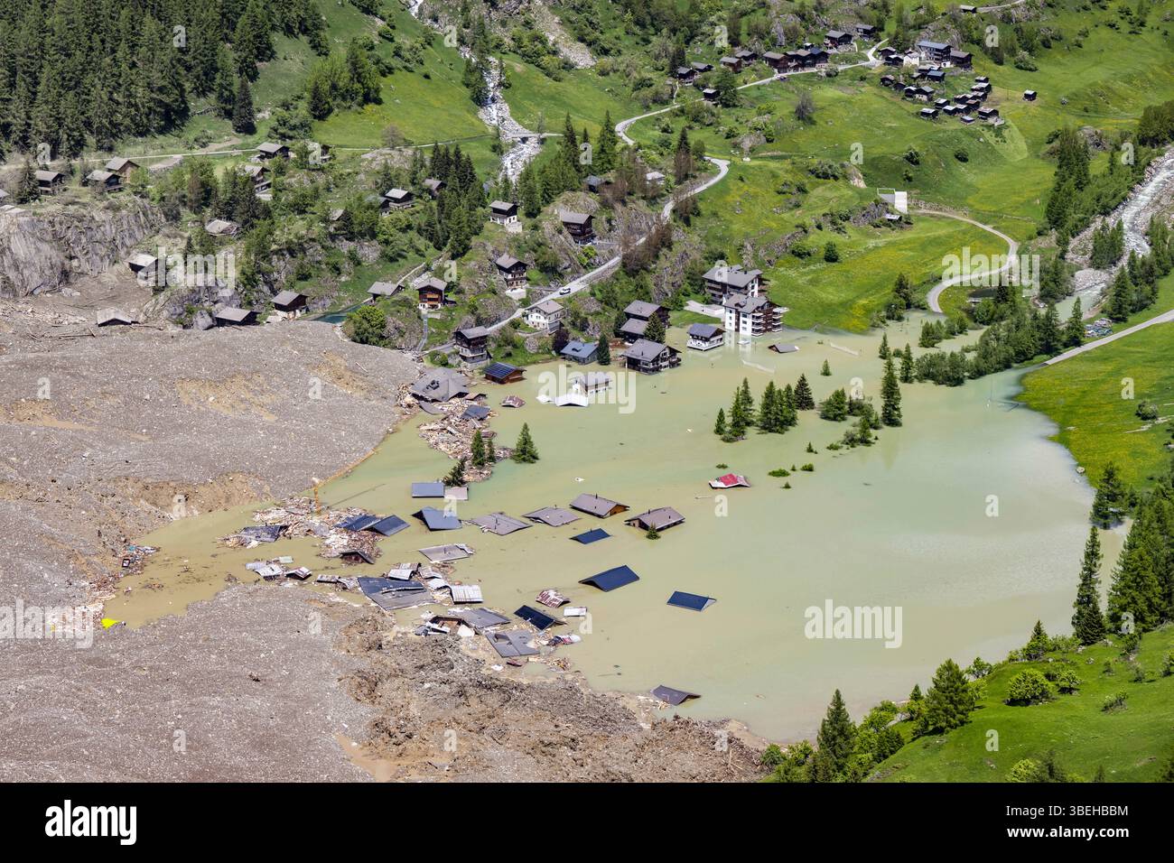 An aerial view shows the destruction of Blatten, Switzerland, Thursday ...