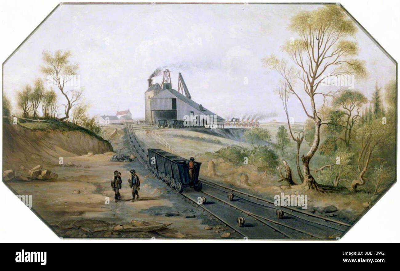 This 1845 oil painting by W. Weldon depicts the North Eastern Coalfield ...