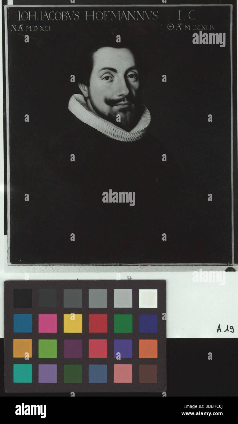 A black-and-white photograph of a painting of Ioh. Iacobus Hofmannus, created around 1629 Stock ...