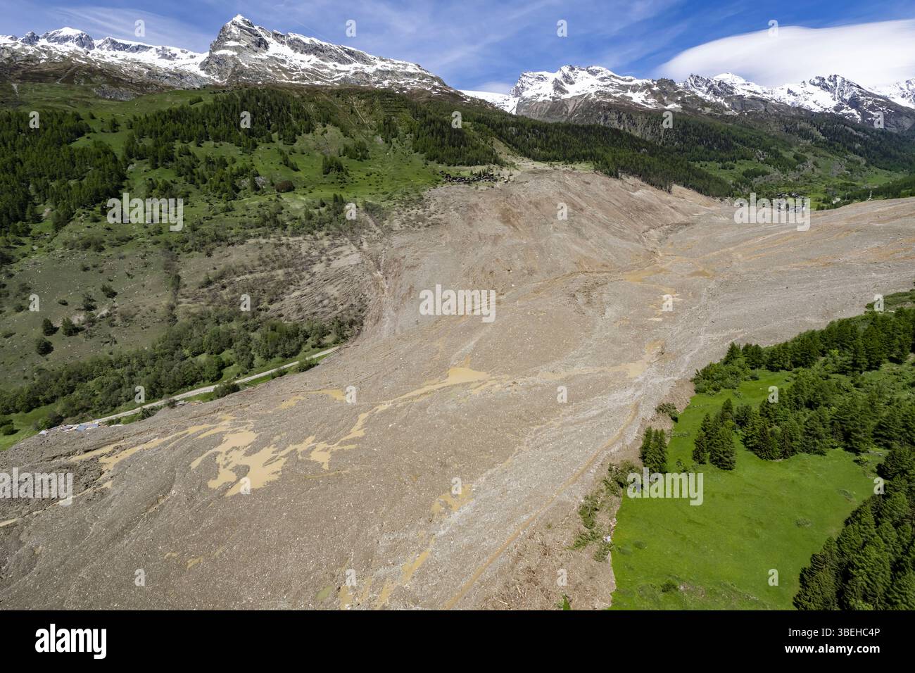 An aerial view shows the destruction of Blatten, Switzerland, Thursday ...