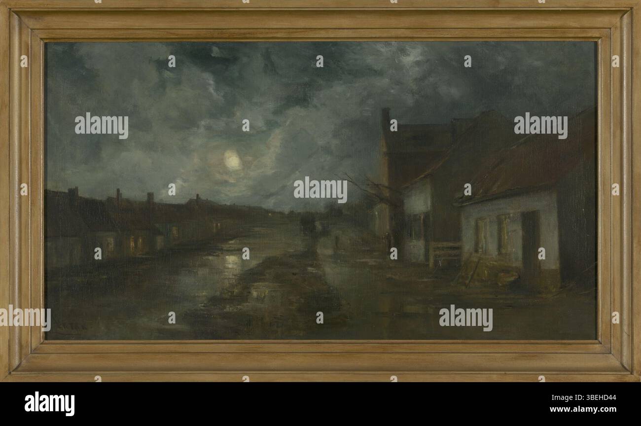 'Nachtzicht straat' by Louis Artan depicts a street at night, capturing ...