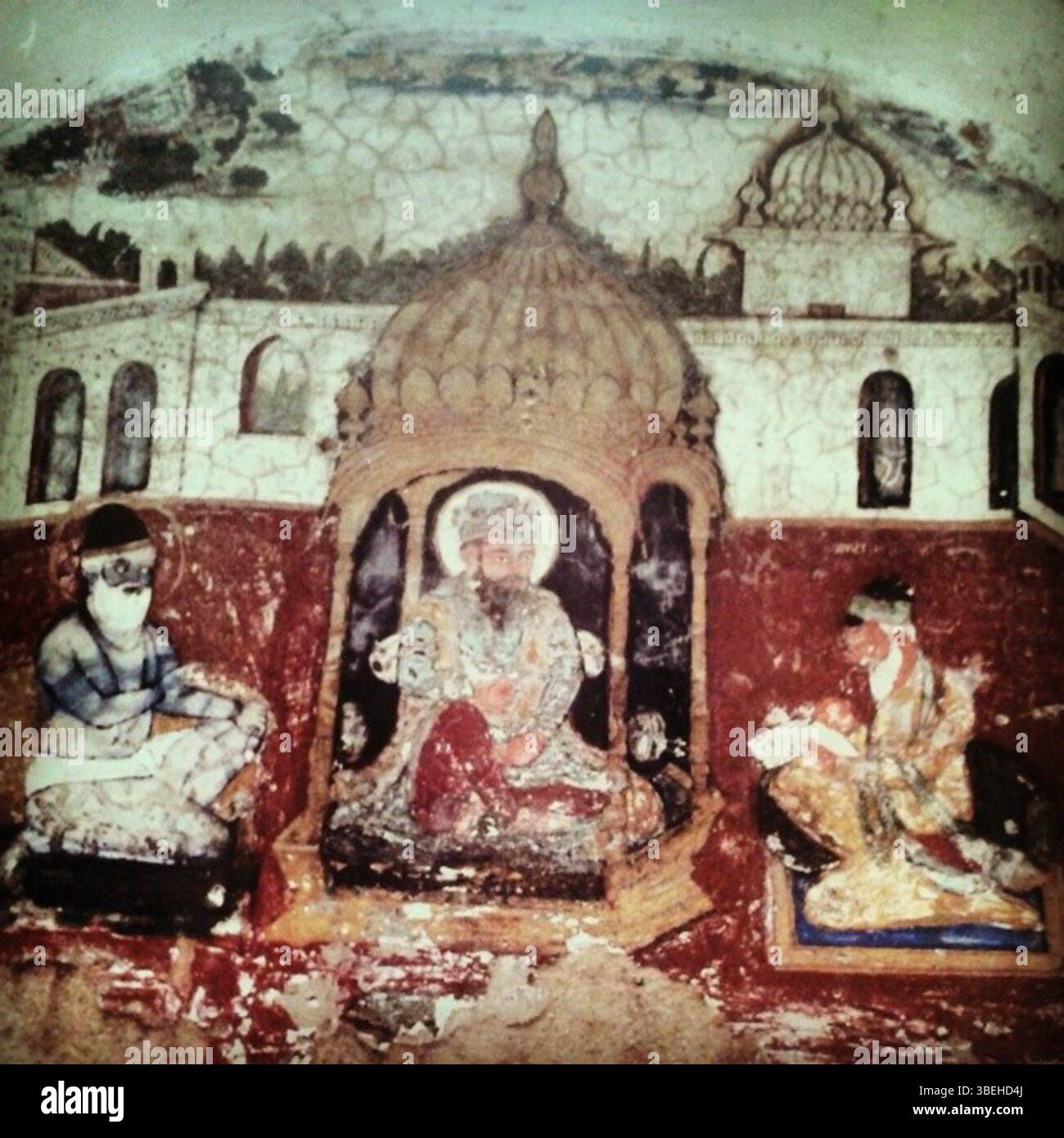 A mural from the Gurdwara Ramsar Sahib depicts Sri Chand meeting Guru Arjan and Bhai Gurdas ...