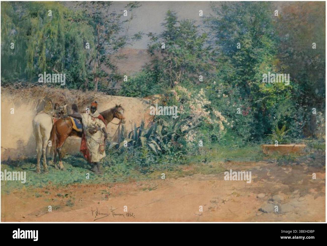 Gustavo Simoni's 1882 painting 'A Syce with His Horses' shows an Indian ...