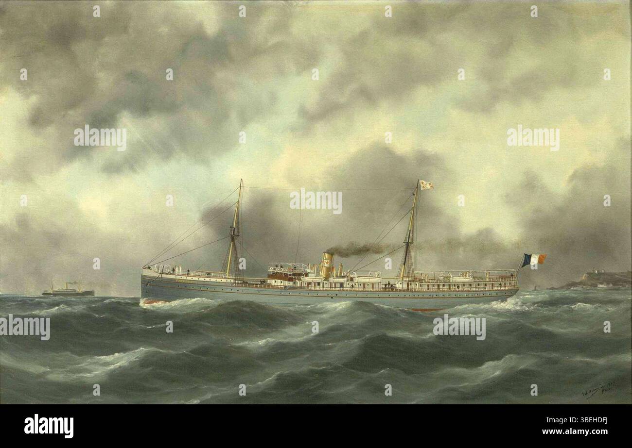 A 1907 painting by Édouard Adam showing the steamer 'Paraguay,' a ...
