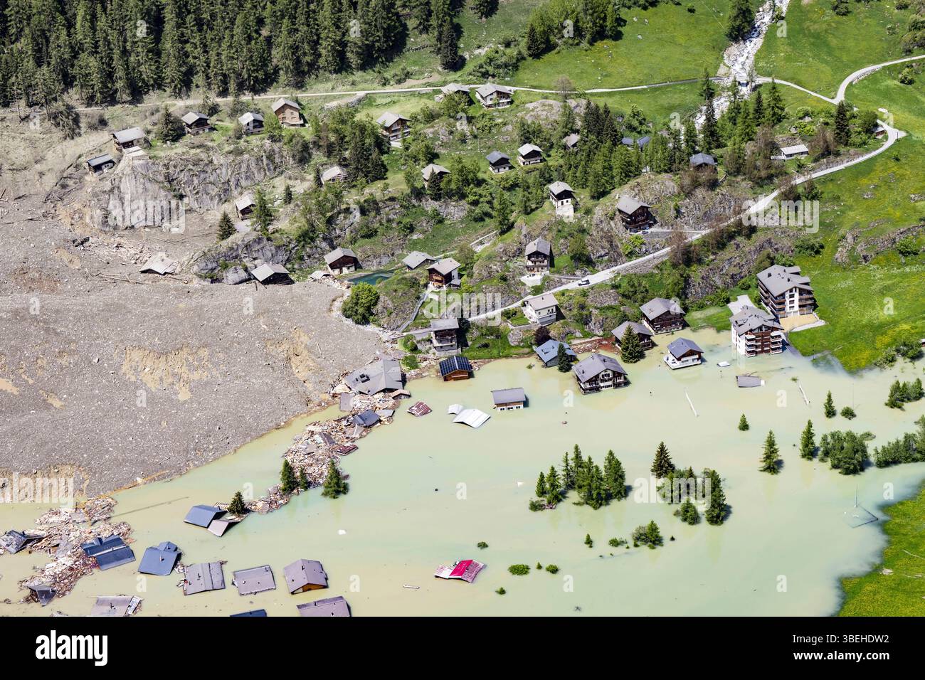 An aerial view shows the destruction of Blatten, Switzerland, Thursday ...