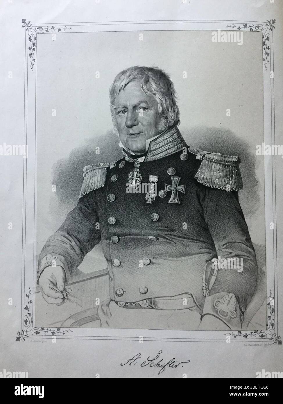 The lithograph by Em. Bærentzen depicts the naval officer Andreas ...