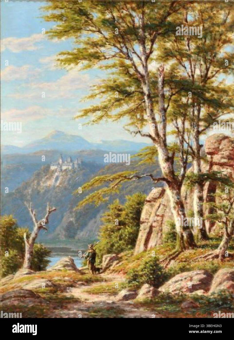 "Romantische Berglandschaft mit Jäger," a painting by Carl Jordan from ...