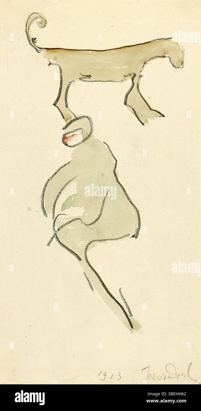 This 1913 drawing by Theo van Doesburg depicts a dog and a seated ...