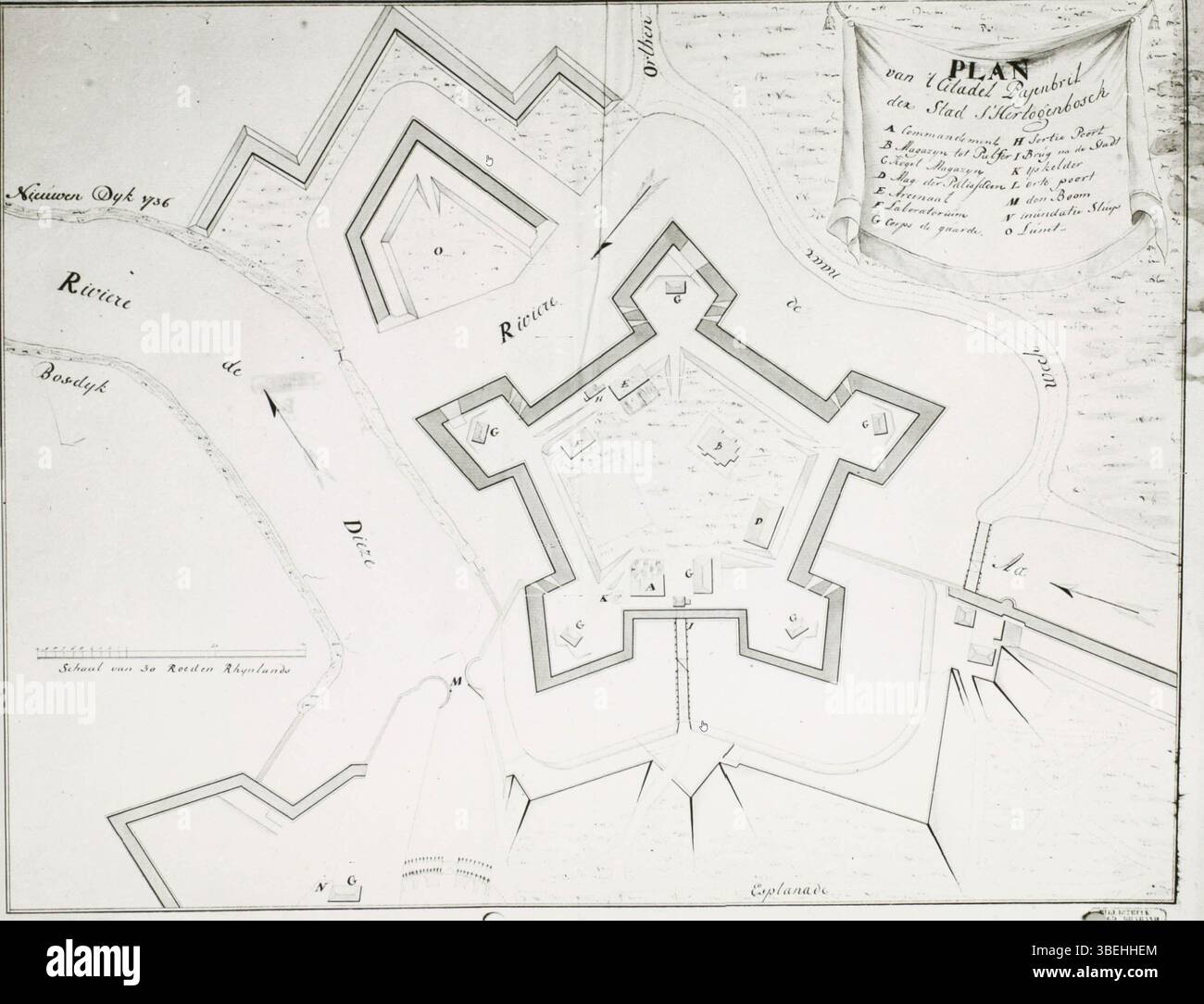 This map of the citadel of 's-Hertogenbosch, dating to 1788, depicts ...
