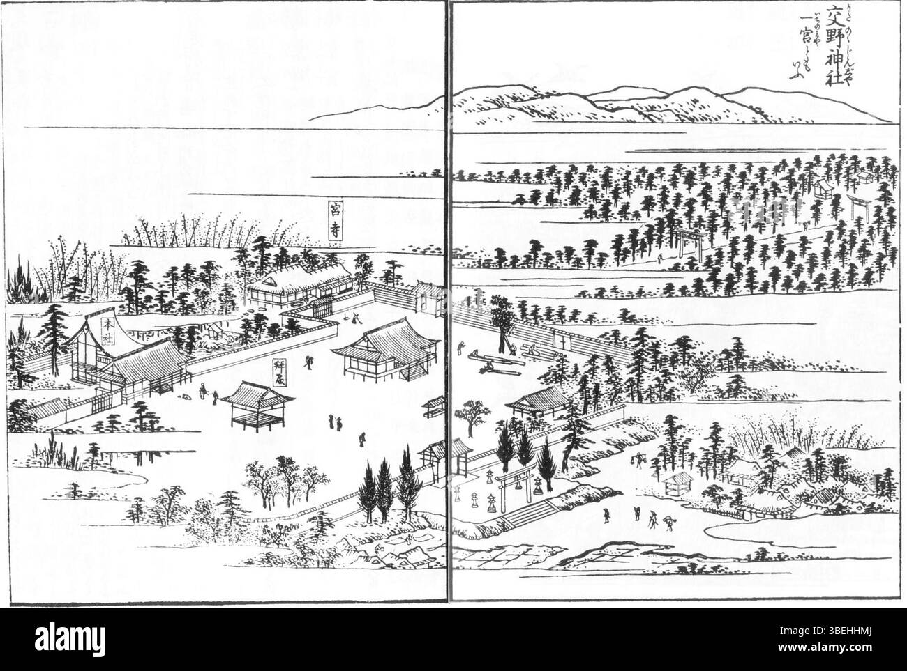 This image of Katano Jinja, from the 1801 edition of 'Kawachi Meisho ...