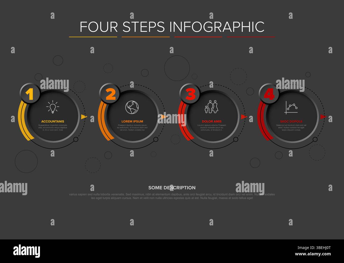 Modern dark template with four steps infographic diagram designed ...